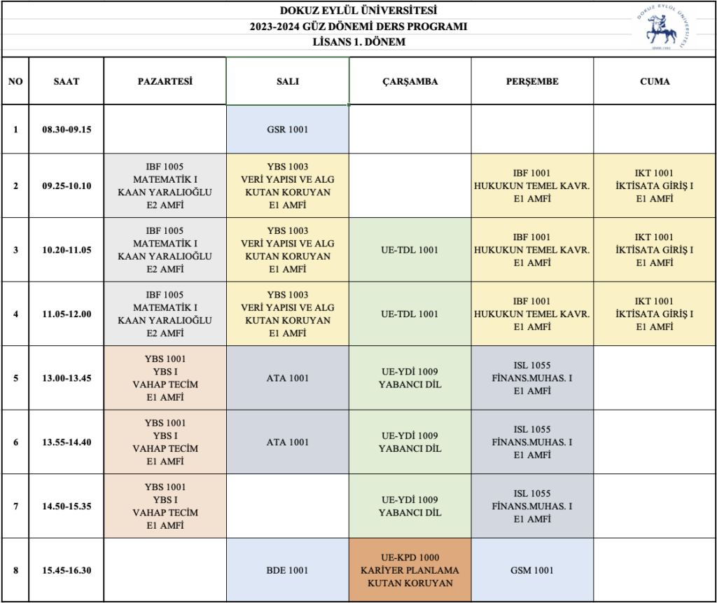 DEÜ YBS 2023-2024 Güz Dönemi Lisans Ders Programları – Yönetim Bilişim Sistemleri